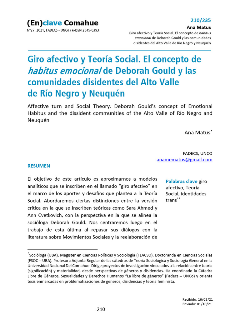 Giro Afectivo y Teoría Social. El Concepto de Habitus | PDF | Las ...