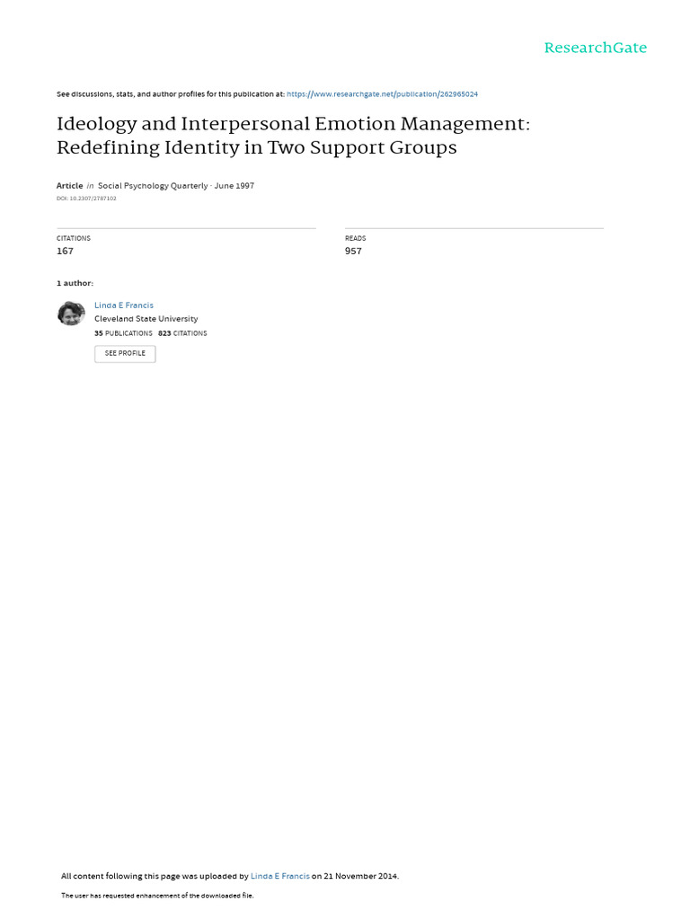 Ideology and Interpersonal Emotion Management. Redefining Identity in Two Support Groups | PDF ...