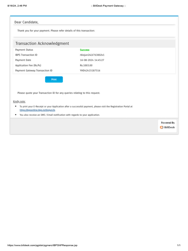 BillDesk Payment Gateway - Rbi | PDF