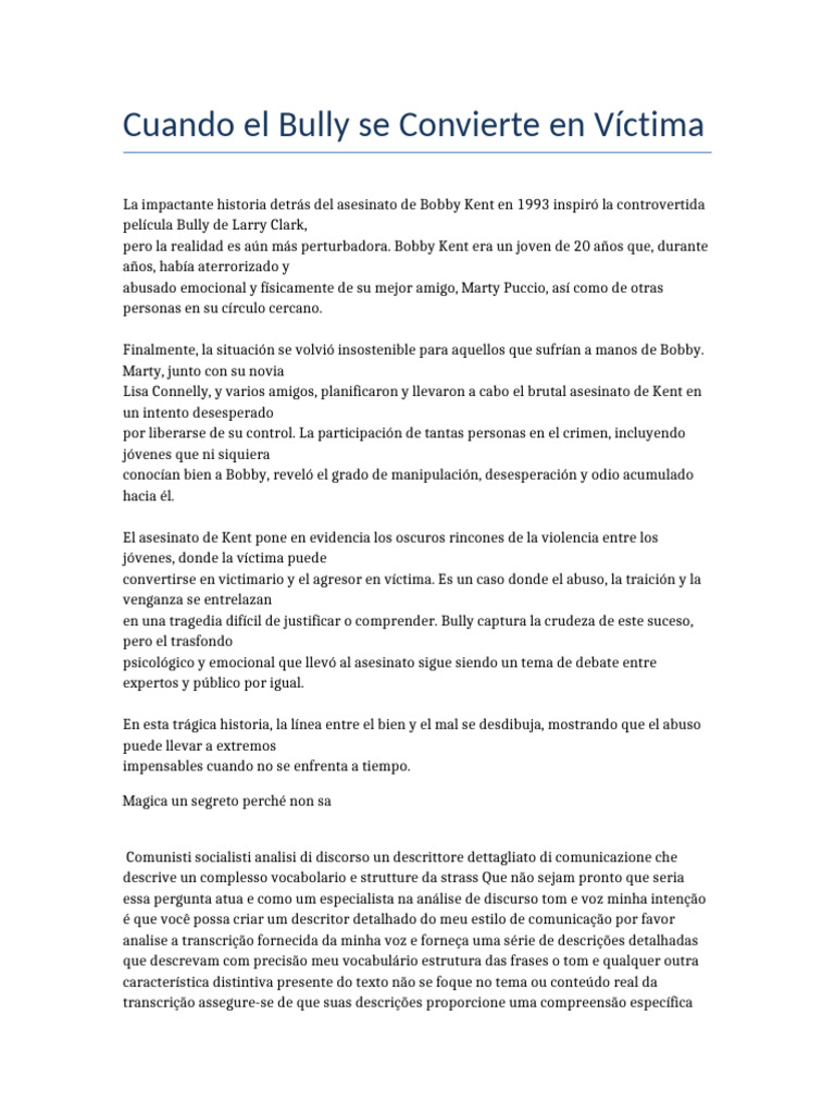 Cuando El Bully Se Convierte en Victima | PDF | Violencia