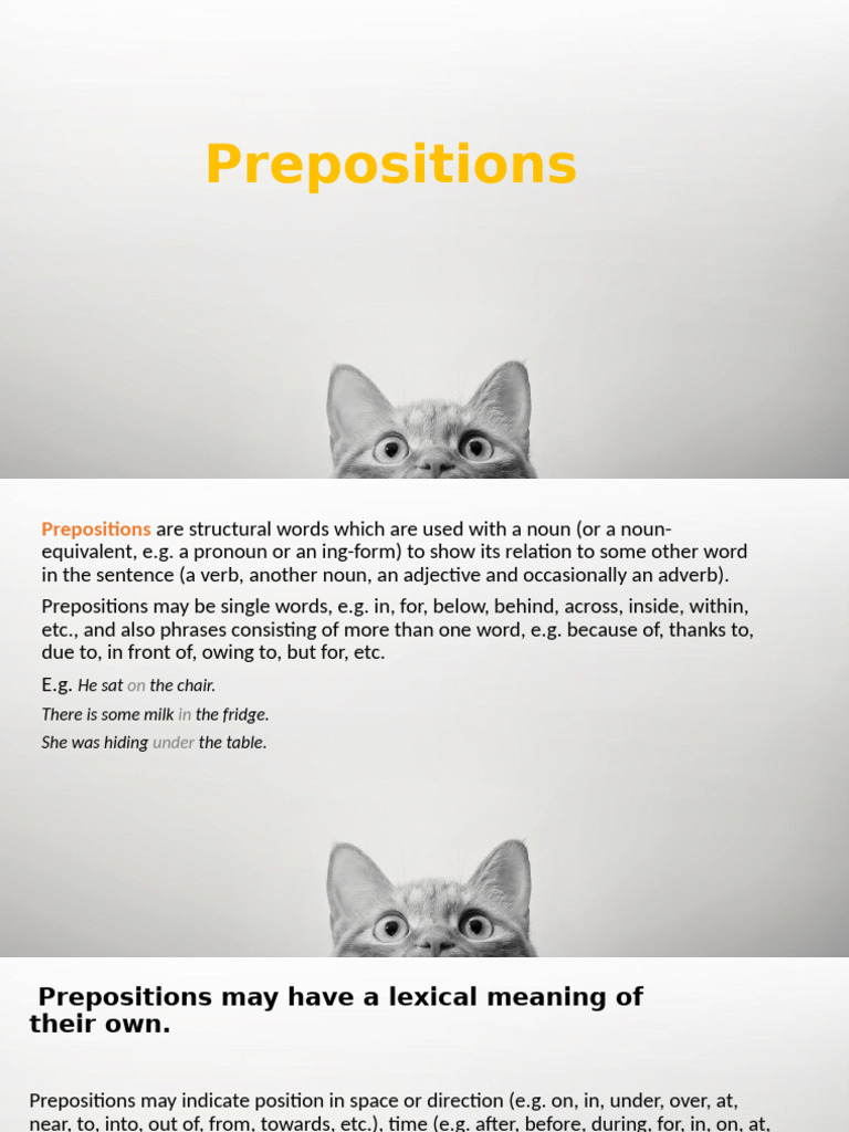 Prepositions | PDF | Preposition And Postposition | Noun