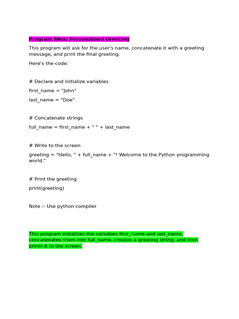 Python Greeting Program Guide | PDF