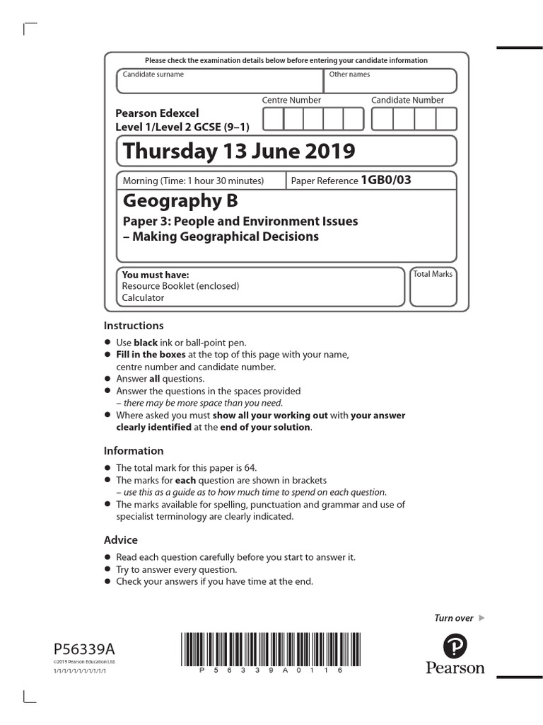 June 2019 QP - Paper 3 Edexcel (B) Geography GCSE | PDF | Physical ...
