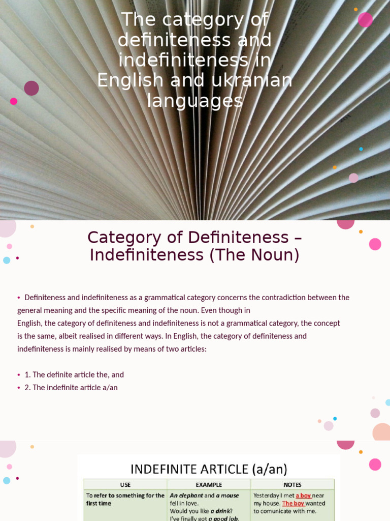 The Category of Definiteness and Indefiniteness in English and Ukranian ...
