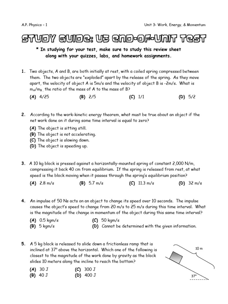 AP1 U3 End-of-Unit Study Guide | PDF | Collision | Force