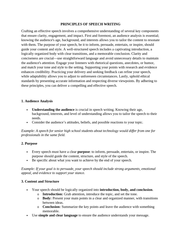 Principles of Speech Writing | PDF | Audience | Speech
