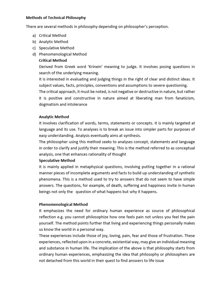 Methods of Technical Philosophy | PDF | Experience | Analysis