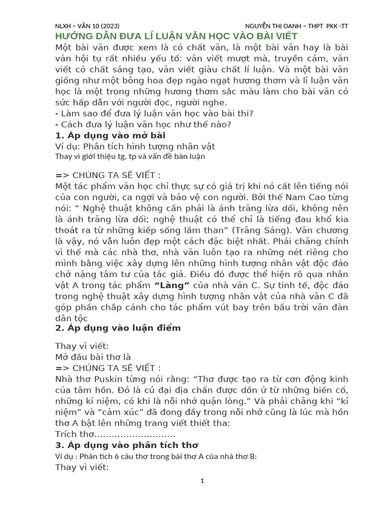 Cách Đưa LLVH Vào Bài NLVH | PDF