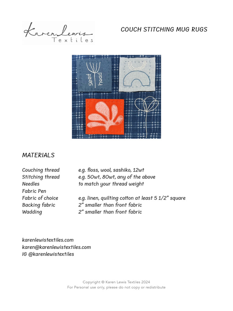 Couch Stitching Mug Rugs Guide | PDF