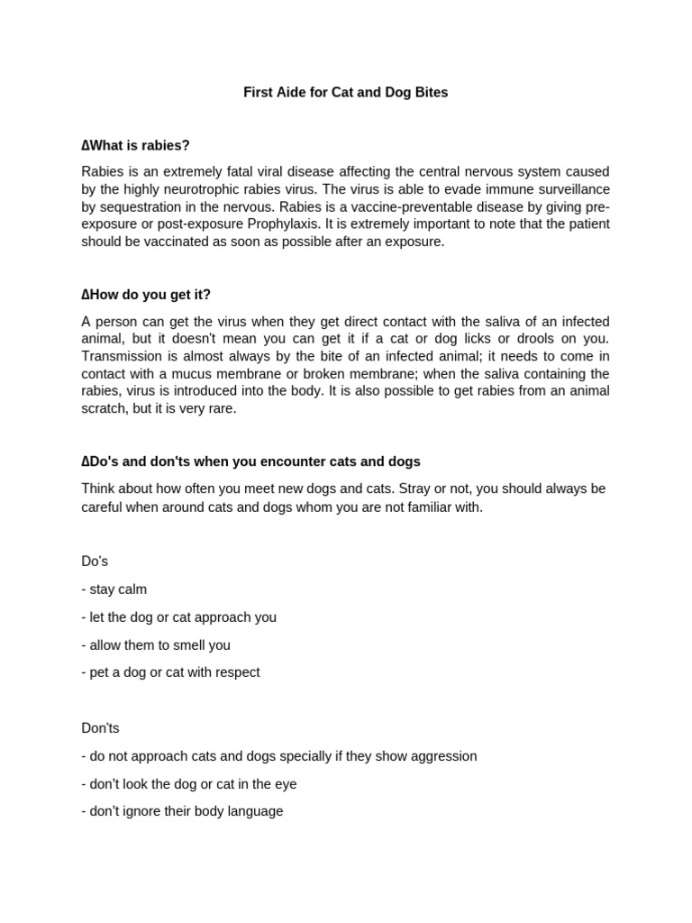 First Aid for Cat and Dog Bites | PDF | Rabies | Causes Of Death