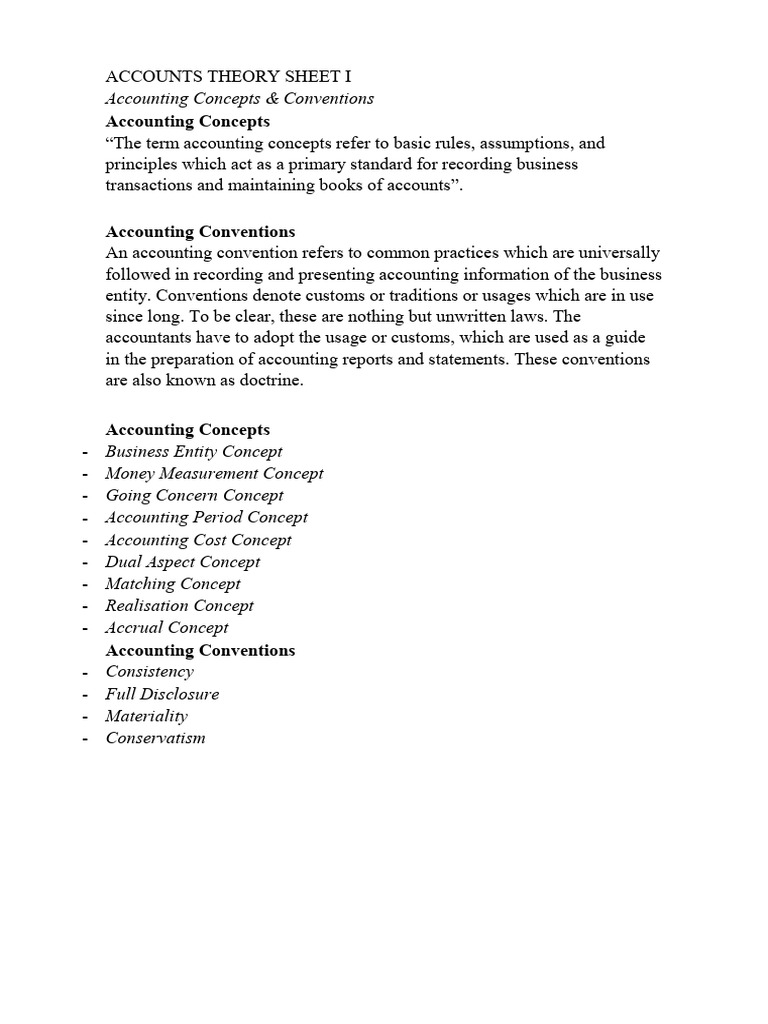 Accounting Concepts and Conventions Guide | PDF | Balance Sheet ...