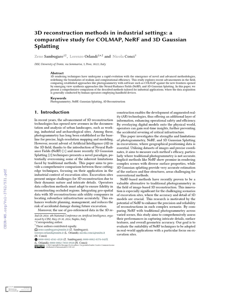 3D Reconstruction Methods in Industrial Settings A Comparative Study For COLMAP, NeRF and 3D ...