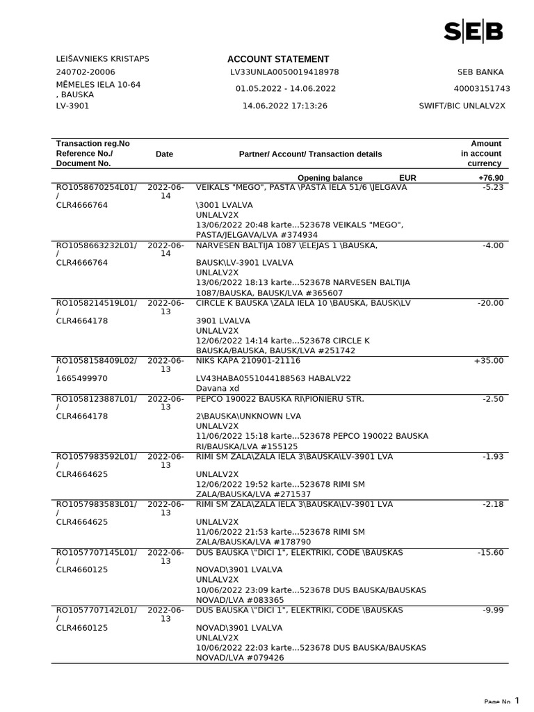 Latvia SEB Kontaparskats | PDF | Personal Finance | Banking