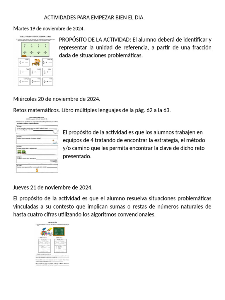 Actividades para Empezar Bien El Dia | PDF