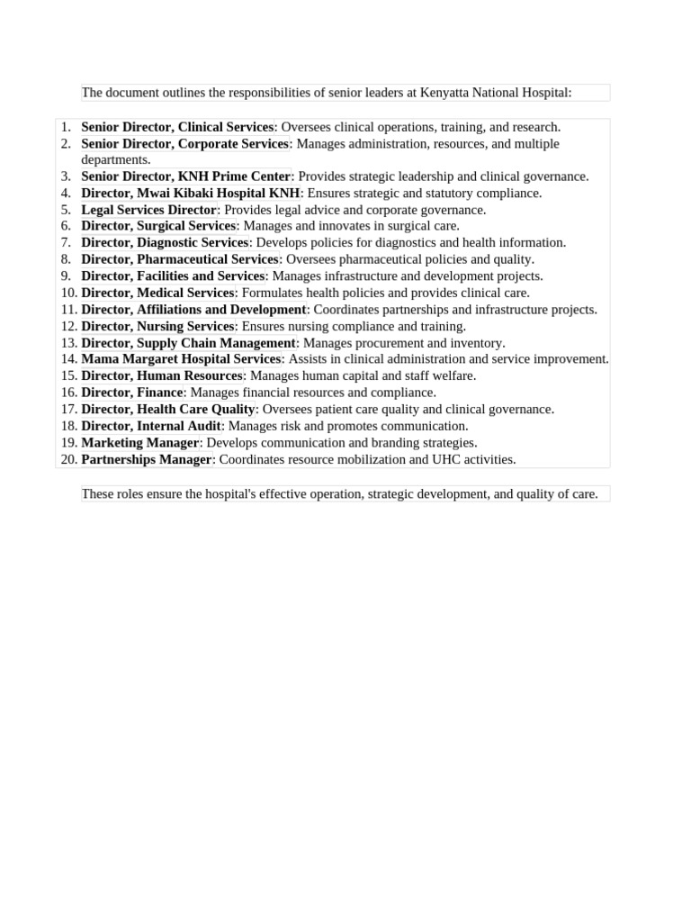 The Document Outlines The Responsibilities of Senior Leaders at ...