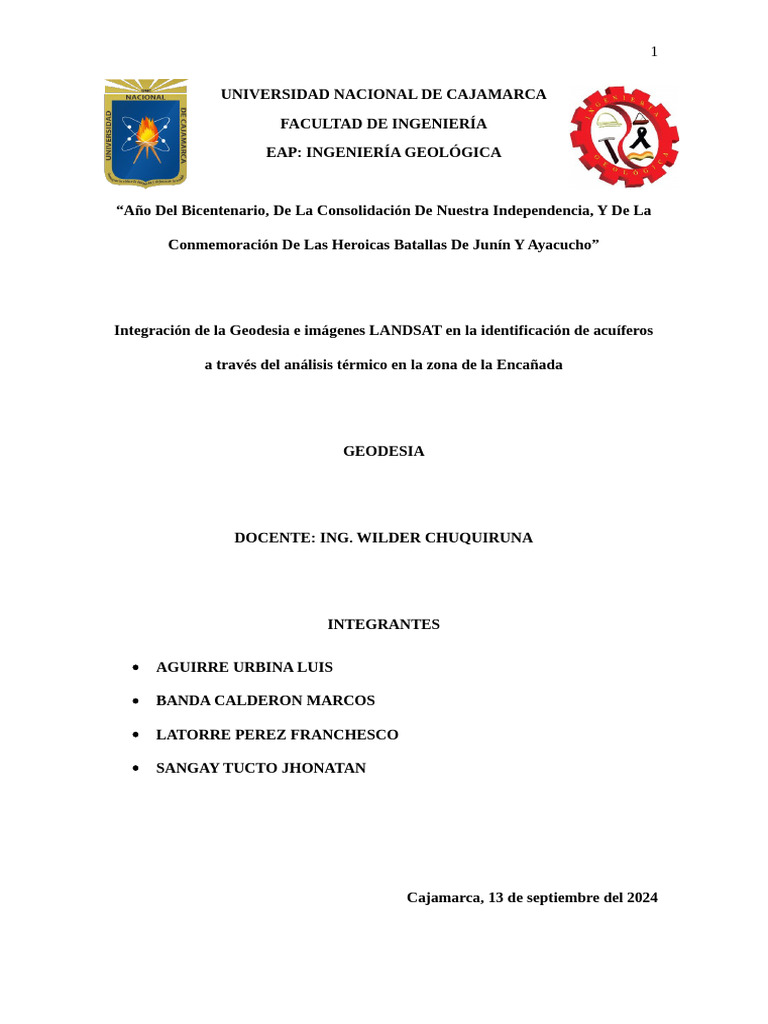 Proyecto de Investigación 1 - Geodesia | PDF | Agua subterránea | Ciencias de la Tierra