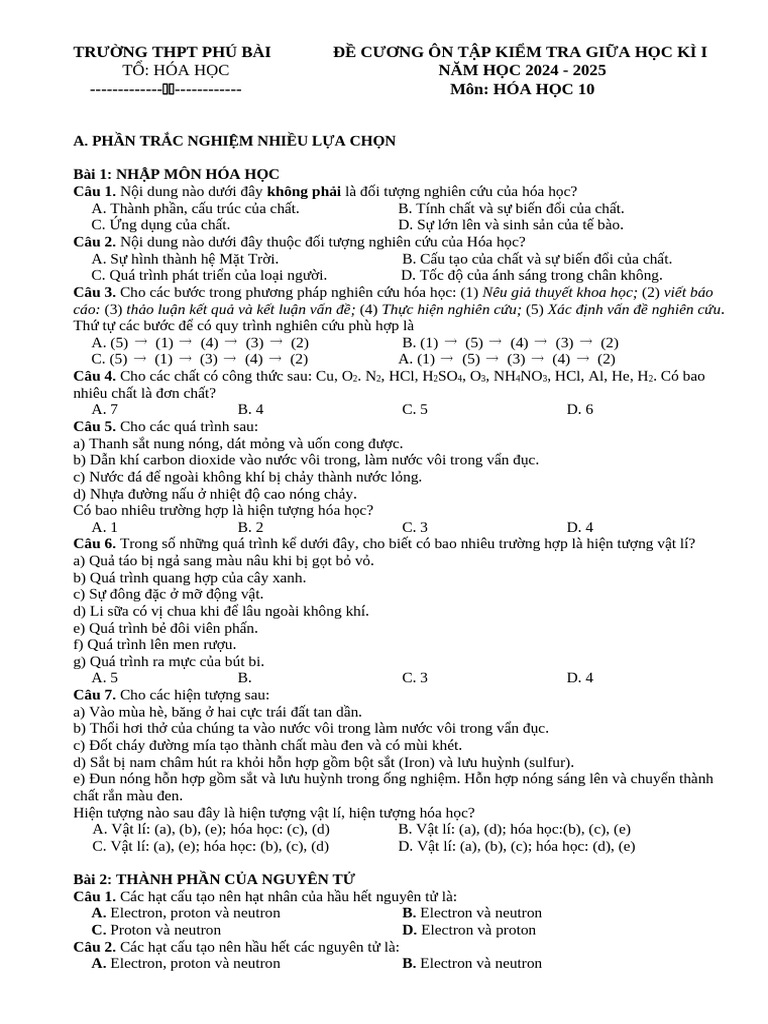 Hoa 10 de Cuong gk1 | PDF