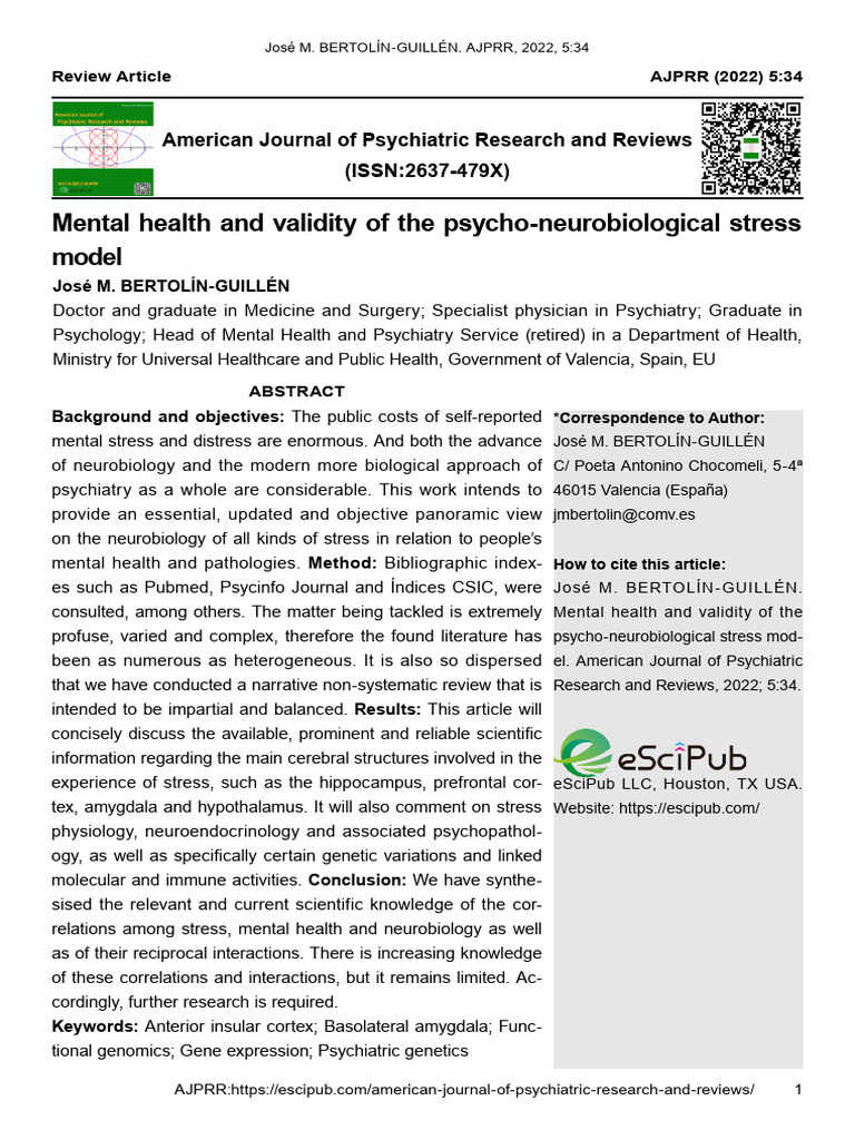 Mental Health and Validity of The Psycho-Neurobiological Stress Model | PDF ...