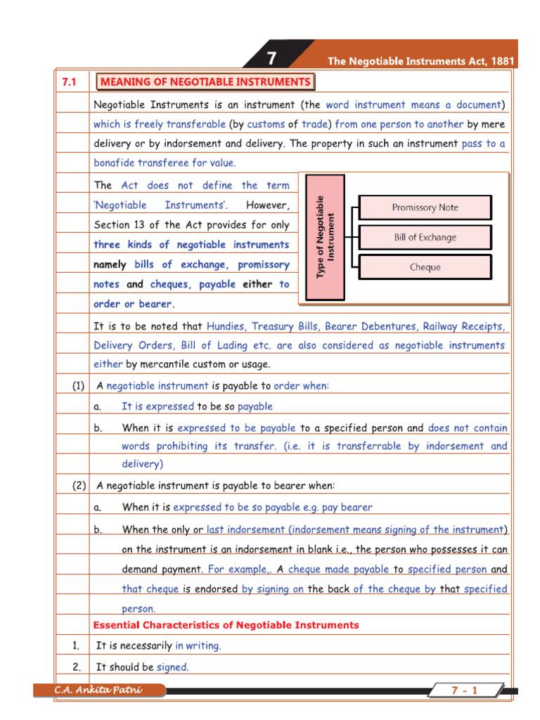 Negotiable Instrument Act | PDF