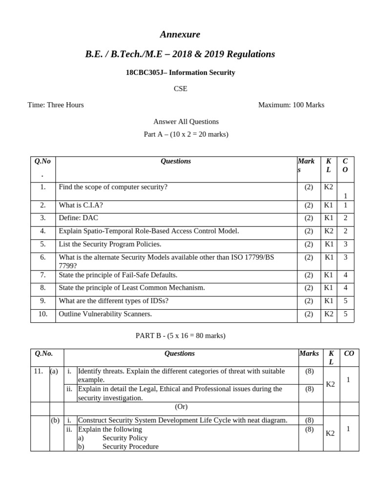 18CBC305J - Information Security QP | PDF | Information Security ... 18CBC305J - Information Security QP | PDF | Information Security ...