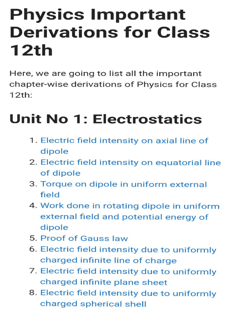 Important Derivations For Physics | PDF | Magnetic Field | Capacitance