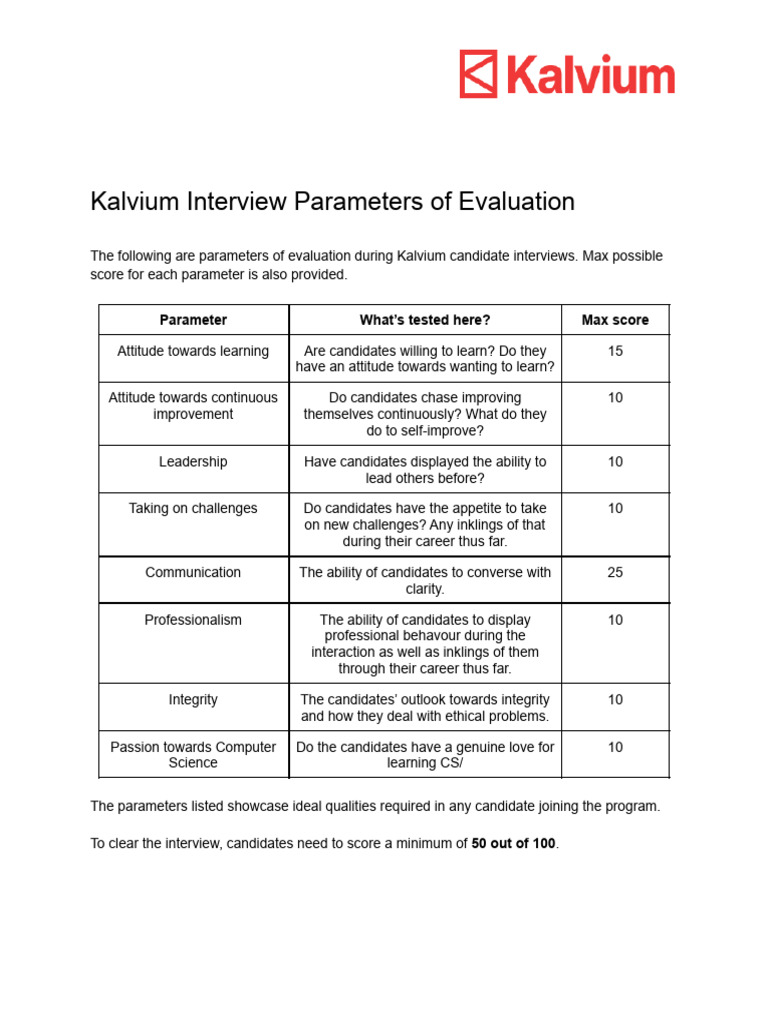 Kalvium Interview Parameters | PDF