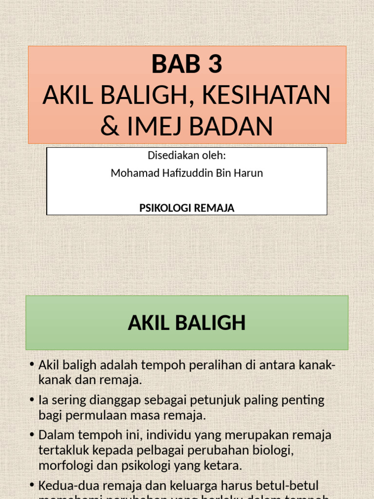 BAB 3 - Akil Baligh, Kesihatan, Imej Badan | PDF