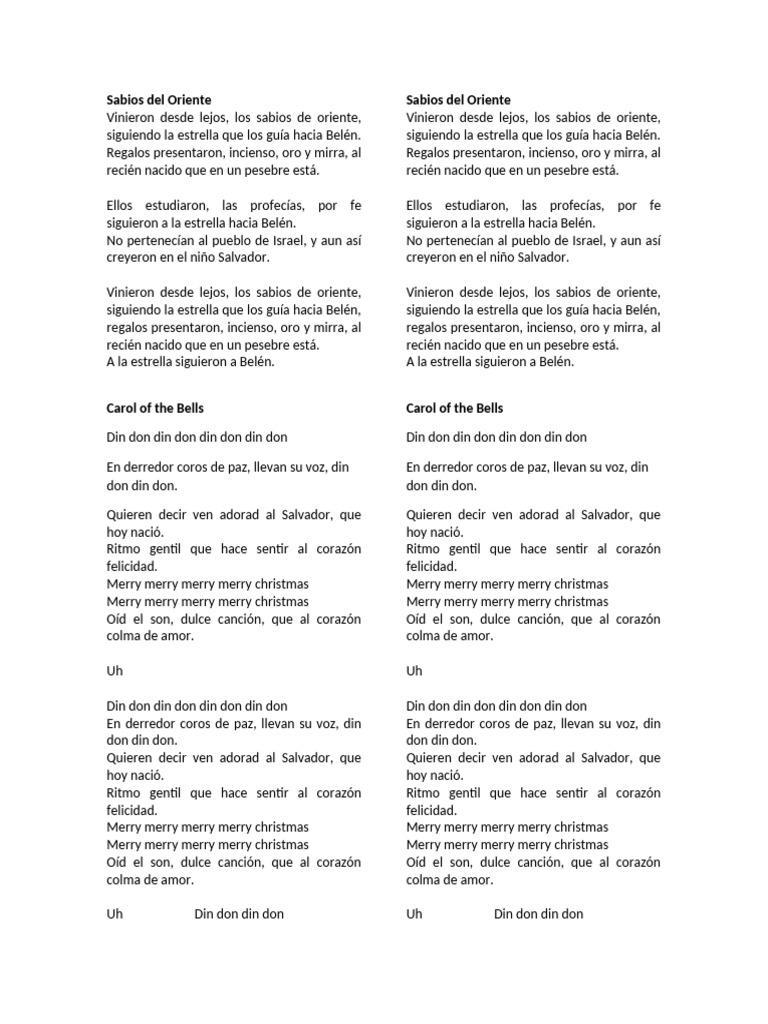 Letra de "Carol of the Bells" en español | PDF