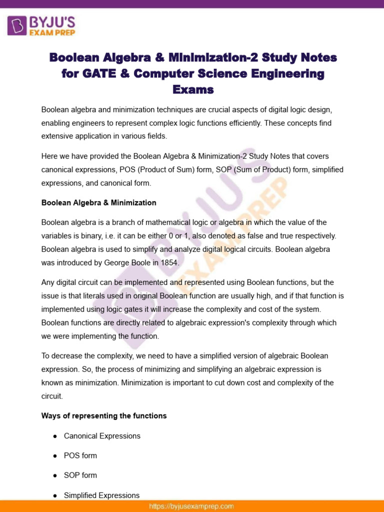 Boolean Algebra Minimization 2 Study Notes For Gate Computer Science ...