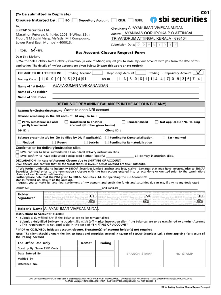 DP and Trading Combine Closure Request Form | PDF | Economies | Financial Services