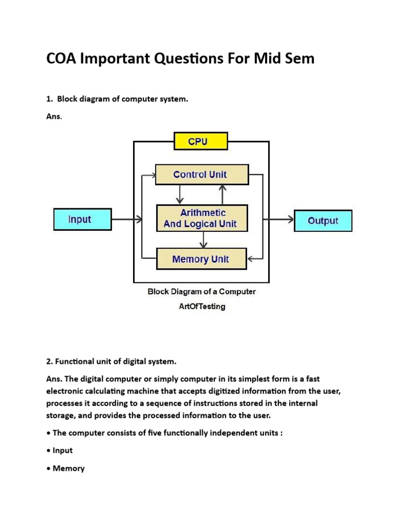 COA Important Questions For Mid Sem | PDF | Random Access Memory ...