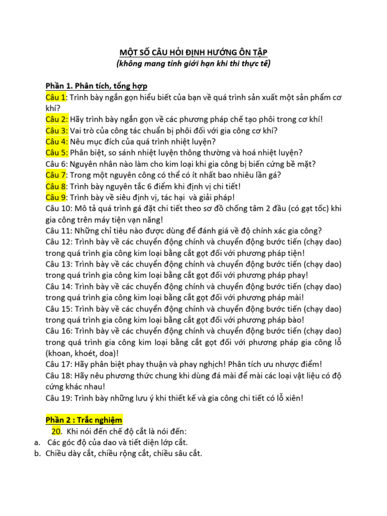 Định Hướng Ôn Tập Cơ Sở CNCTM (w Note) | PDF