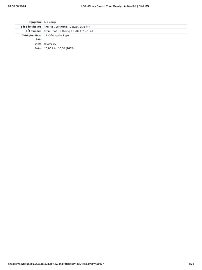 L06 - Binary Search Tree - Xem Lại Lần Làm Thử - BK-LMS | PDF ...