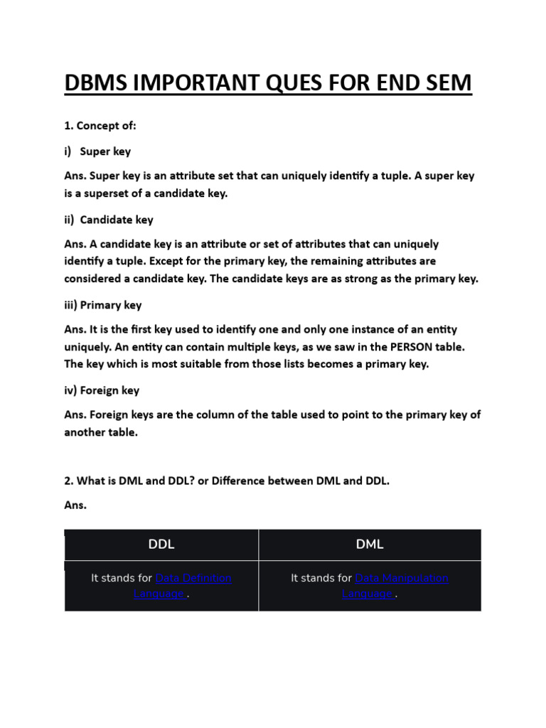 DBMS Important Ques For End Sem | PDF | Databases | Relational Database