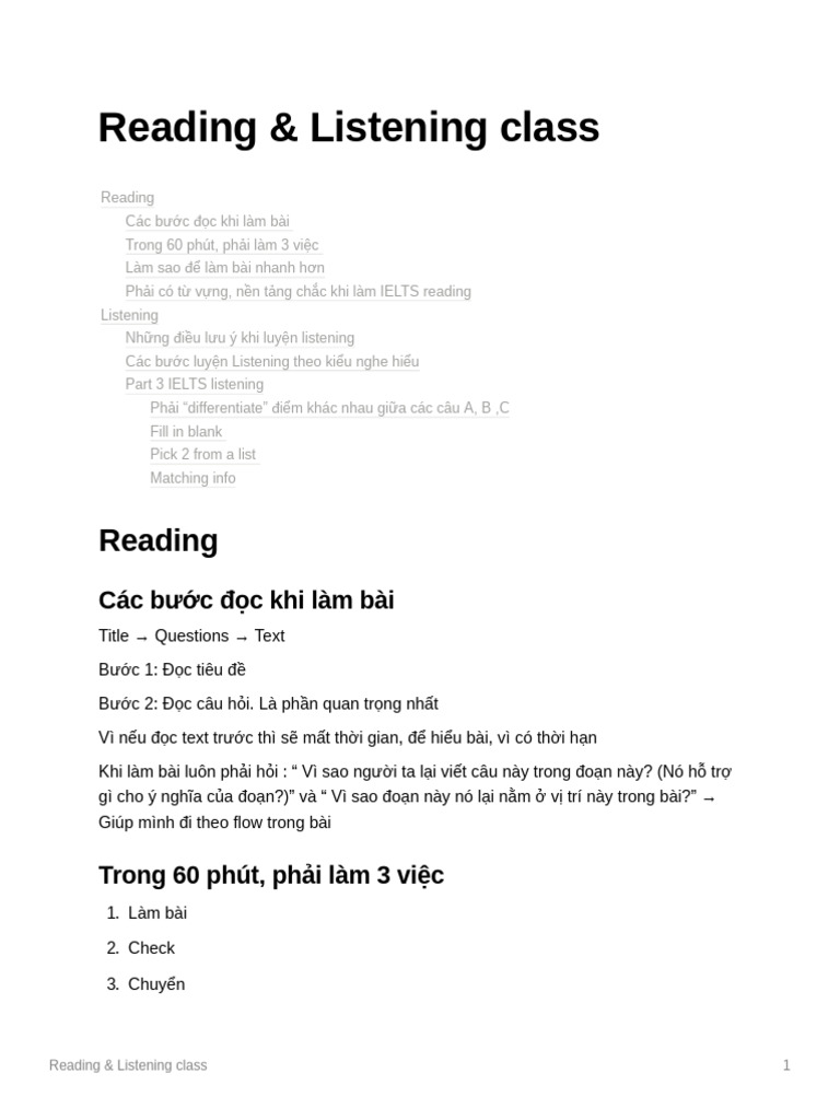 Reading Listening Class | PDF