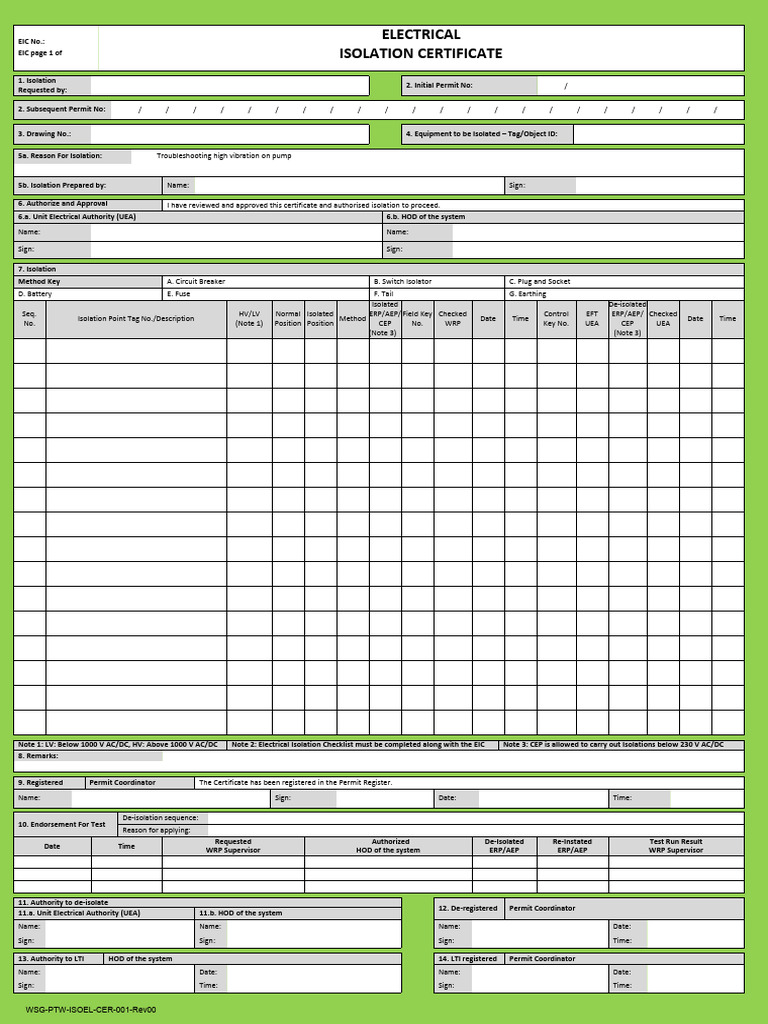 WSG PTW ISOEL CER 001 Rev00 | PDF | Electrical Wiring | Electromagnetism