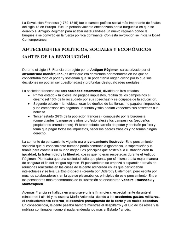 Resumen Rev Francesa | PDF | Primer imperio francés | Napoleón