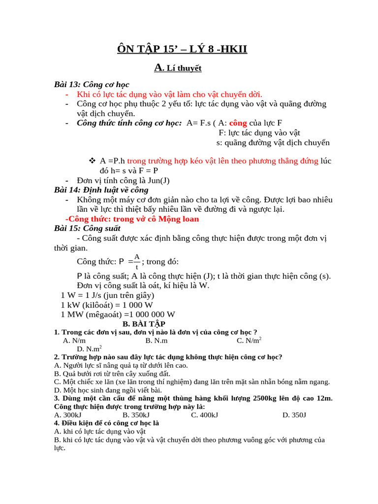ÔN TẬP 15P-LIS8-HKII | PDF