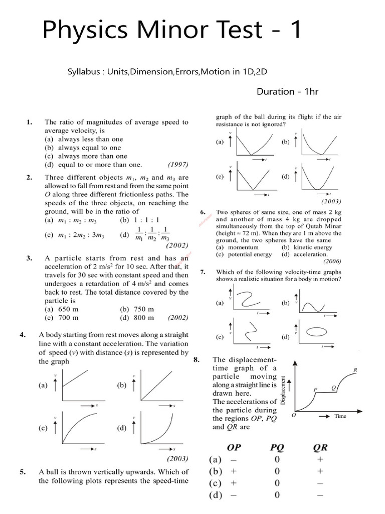 QN Minor Test Units-Dimension-1D-2D | PDF