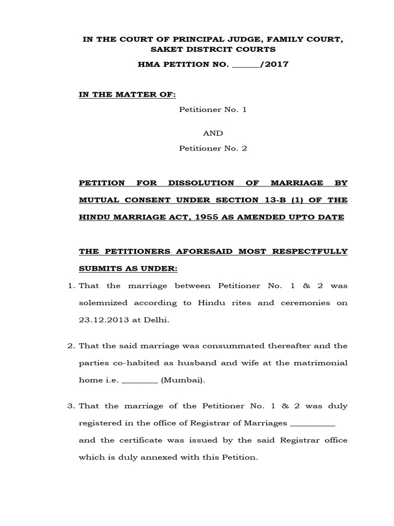 Draft Petition Mutual Divorce | PDF | Affidavit | Marriage