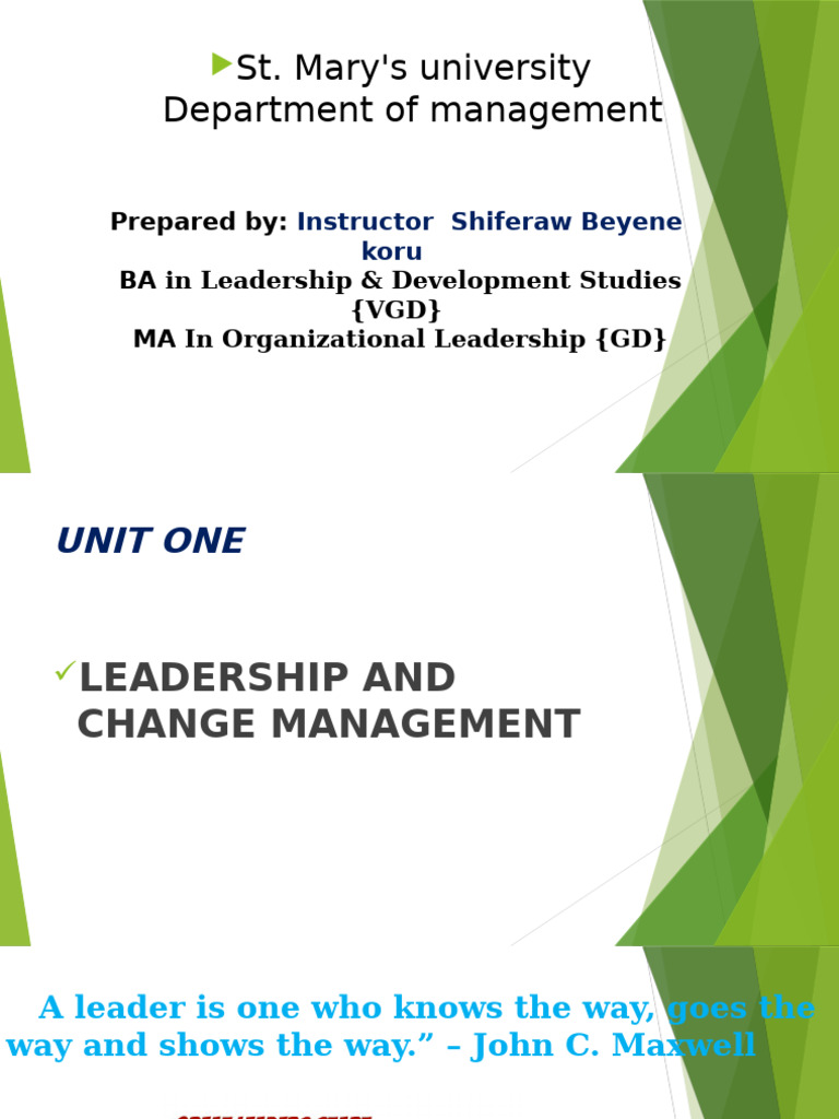 Leader Ship & Change Management Unit ONE 1 ST' Marys | PDF | Leadership ...