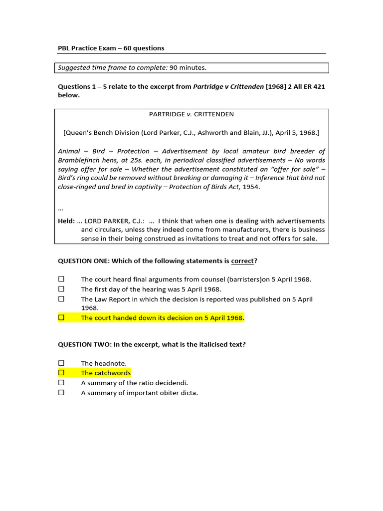 BLAW10001 2020 Sem 1 Practice Exam With Answers PDF | PDF | Negligence ...