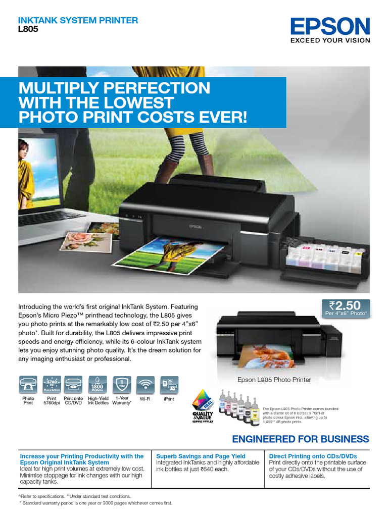 Epson L805 Englissh Brochure | PDF | Printer (Computing) | Image Scanner