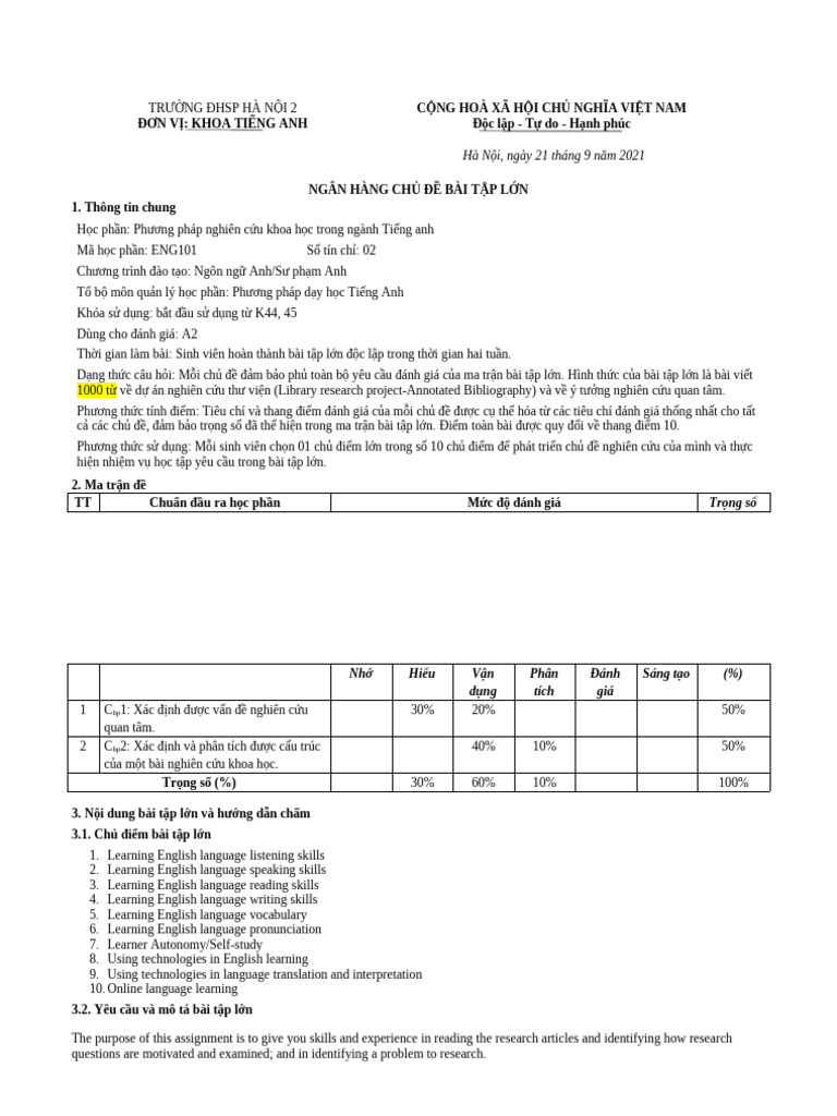 Ngân Hàng BTL A2 - PPNCKH 2021 - Final 22.09.2023 | PDF