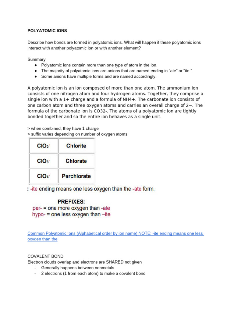 Polyatomic Ions and Ternary Compounds | PDF | Ion | Chemical Compounds