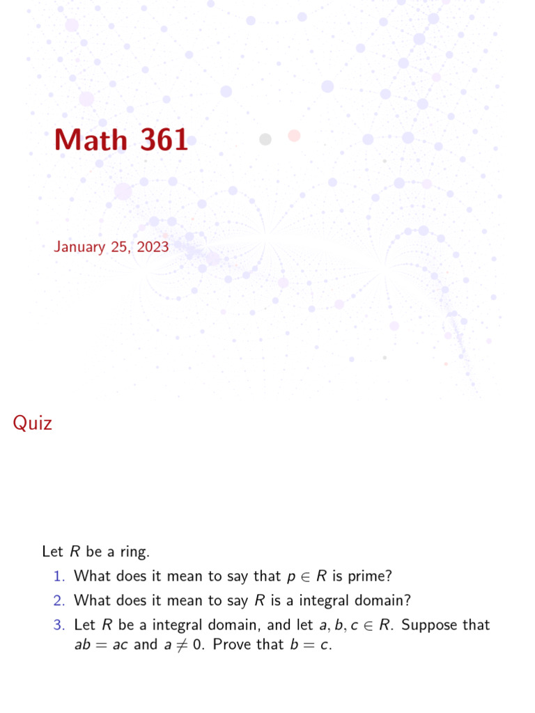 01wed Beamer | PDF | Ring (Mathematics) | Factorization