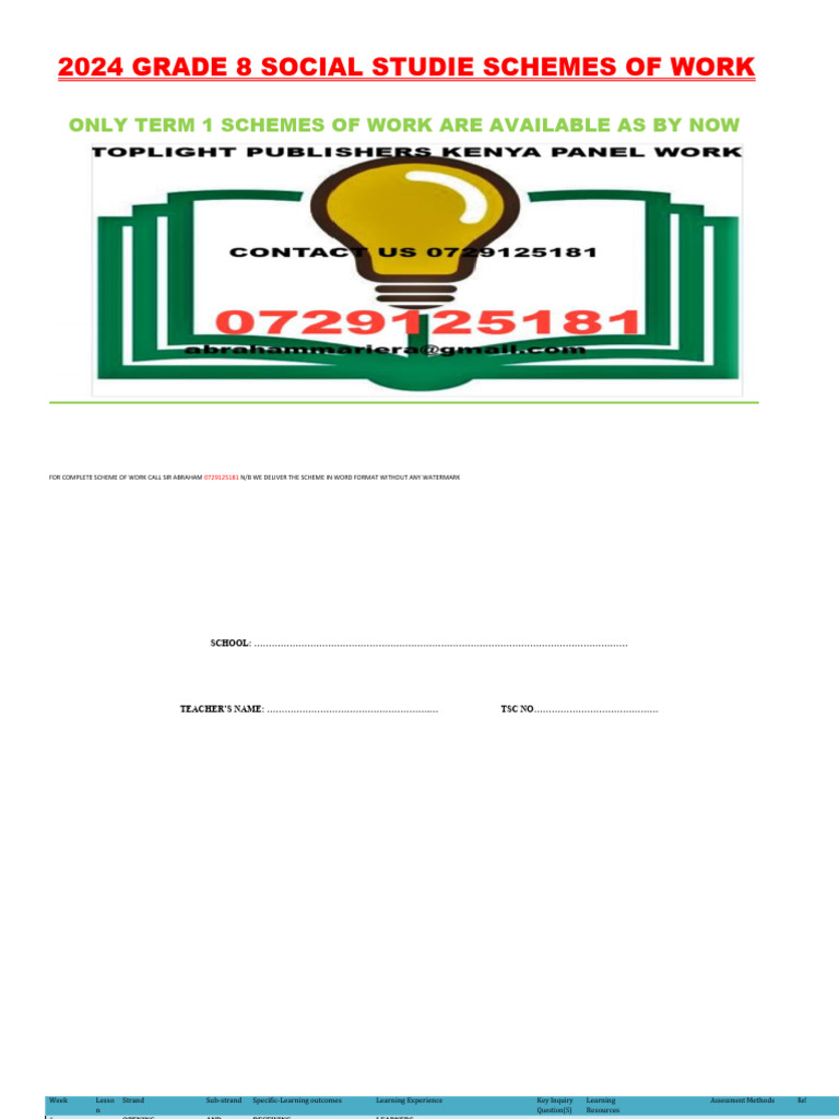 2024 Grade 8 Social Studies Scheme | PDF | Self Esteem | Learning