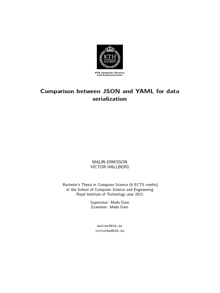 Comparison Between JSON and YAML For Data Serialization: Malin Eriksson ...