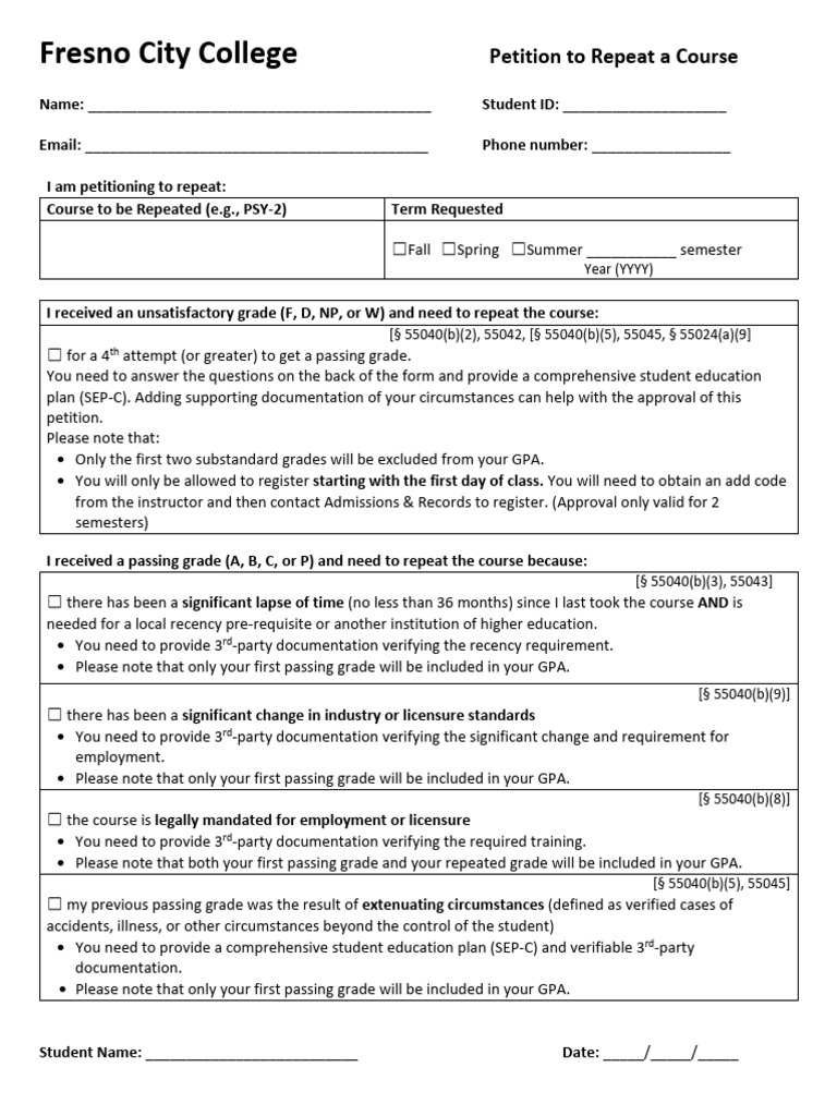 Fresno City College Course Repeat Petition | PDF | Justice | Crime ...