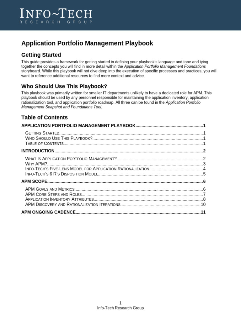 It Application Portfolio Management Foundations Playbook v1 | PDF ...